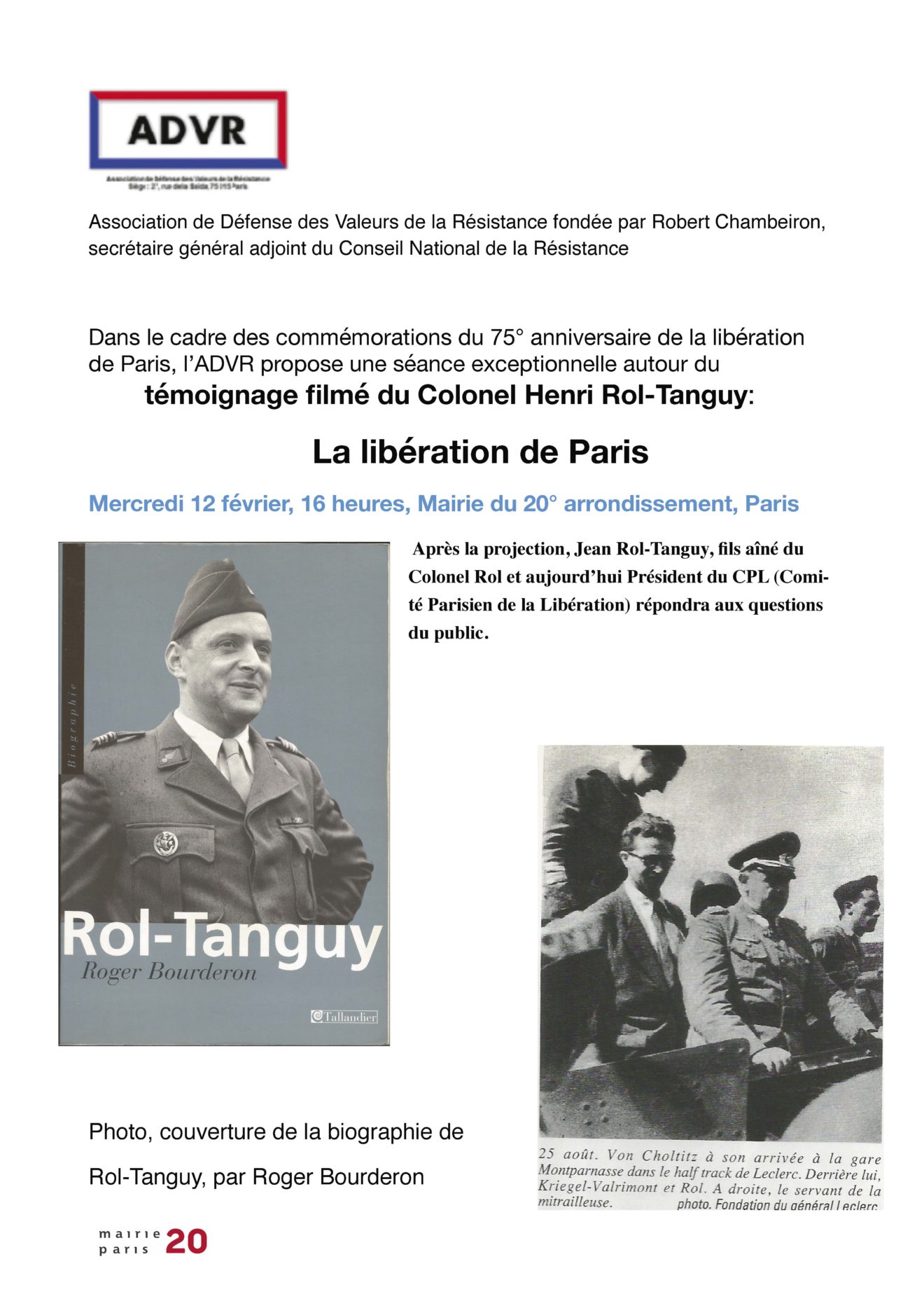 Conférence filmée du Colonel Rol-Tanguy – Association de Défense des ...